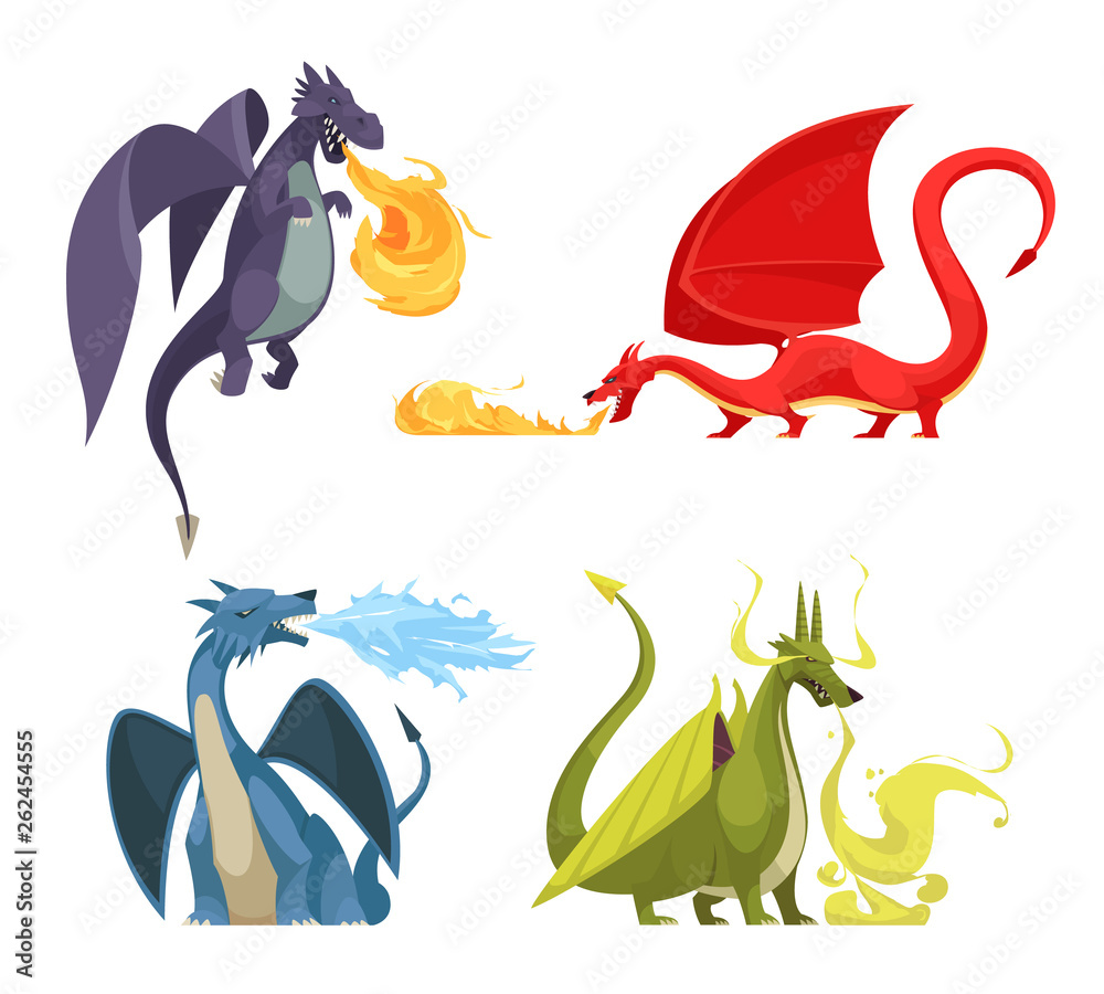 Dragons Fire Cartoon Concept Stock Vector | Adobe Stock