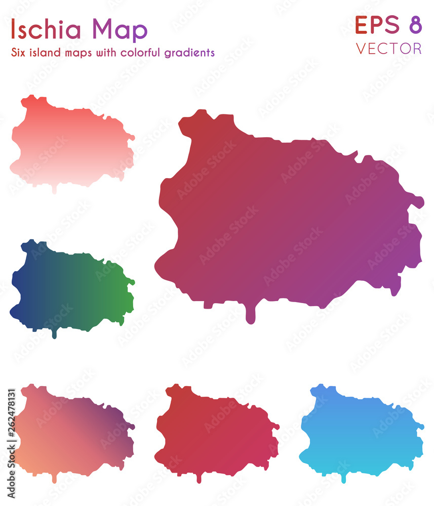 Map of Ischia with beautiful gradients. Artistic set of Ischia maps ...