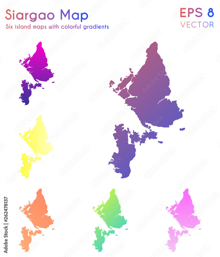 Map of Siargao with beautiful gradients. Authentic set of Siargao maps ...
