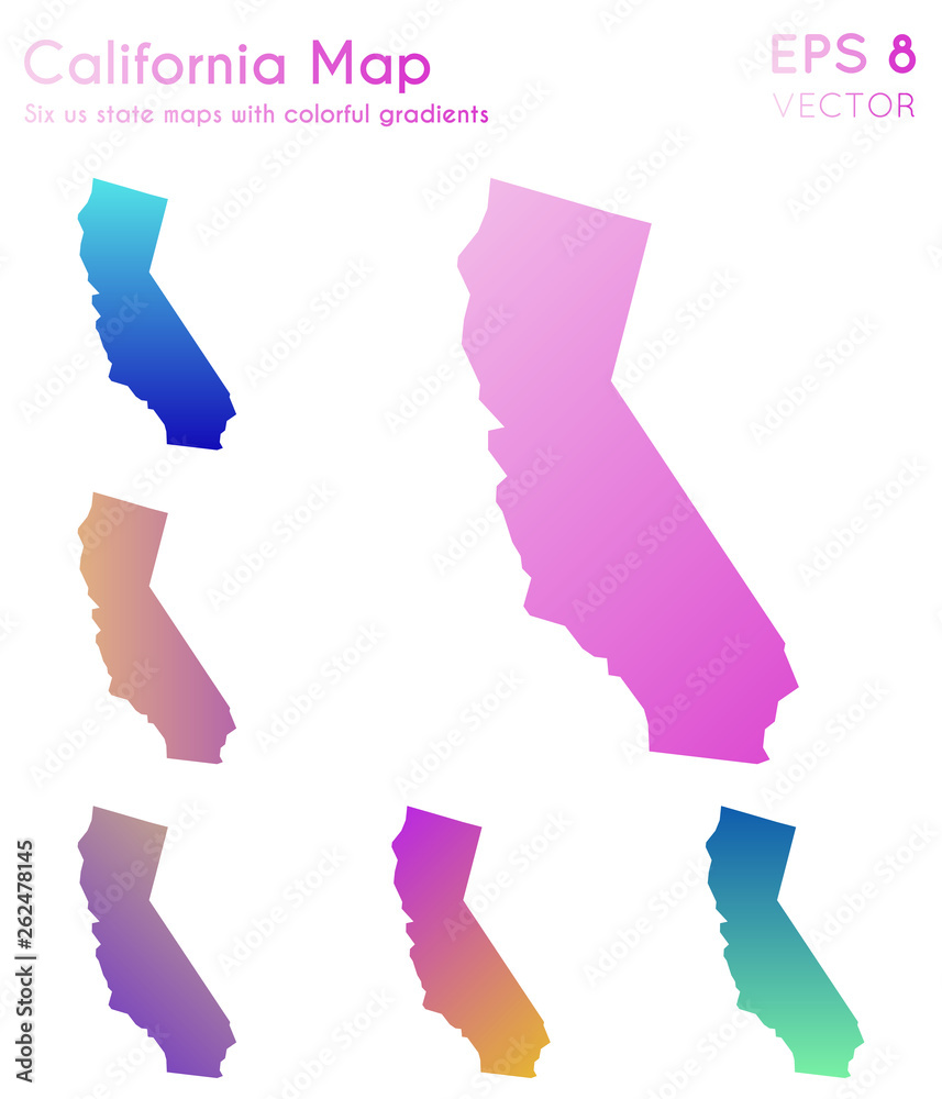 Map of California with beautiful gradients. Awesome set of California ...