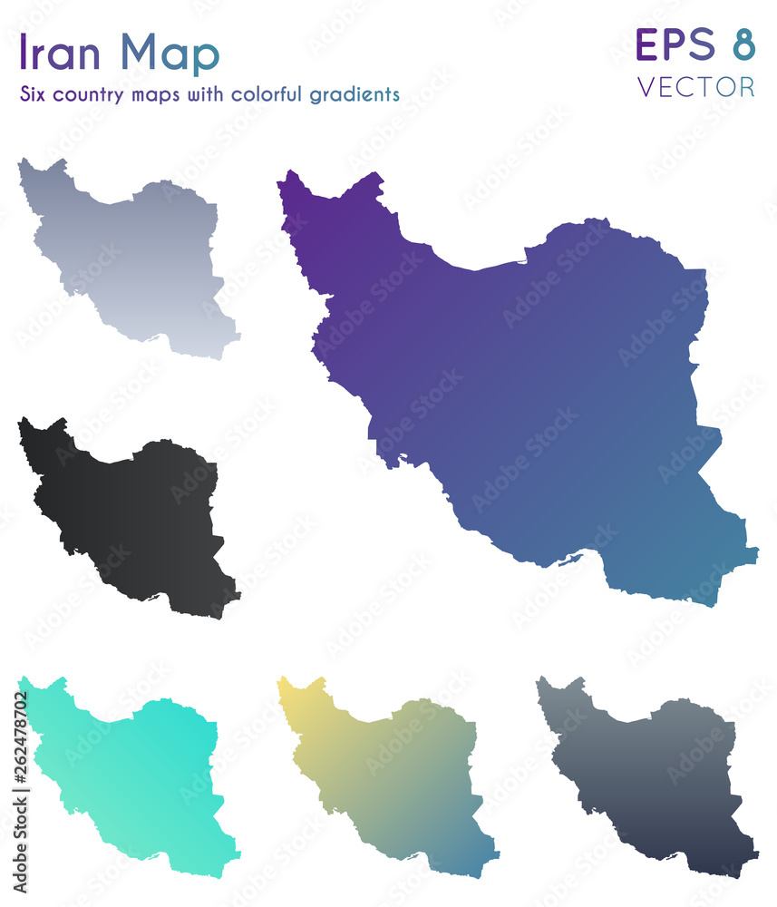 Map of Iran with beautiful gradients. Adorable set of Iran maps ...