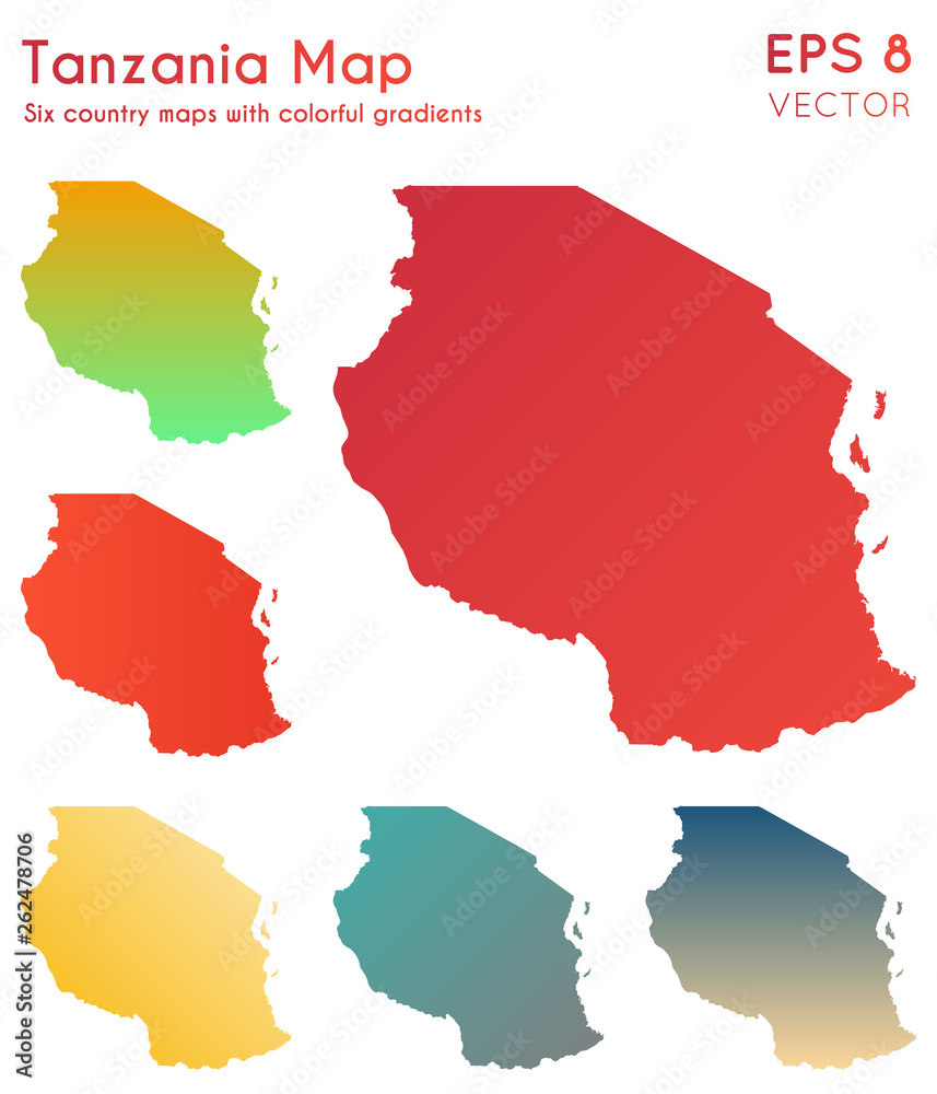 Map of Tanzania with beautiful gradients. Amazing set of Tanzania maps ...