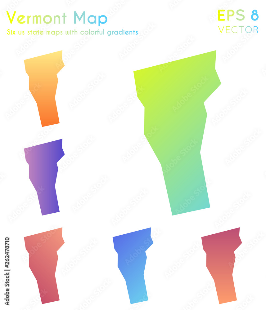 Map of Vermont with beautiful gradients. Beautiful set of Vermont maps ...