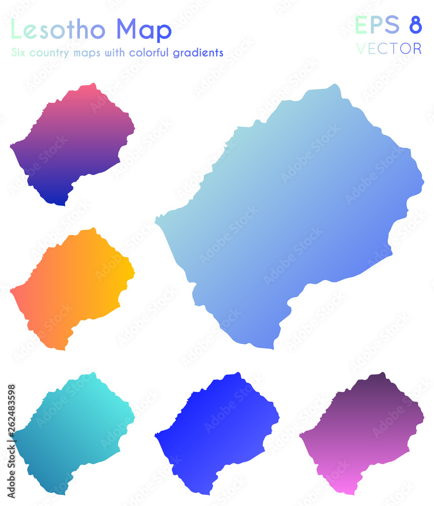Map of Lesotho with beautiful gradients. Alive set of Lesotho maps ...