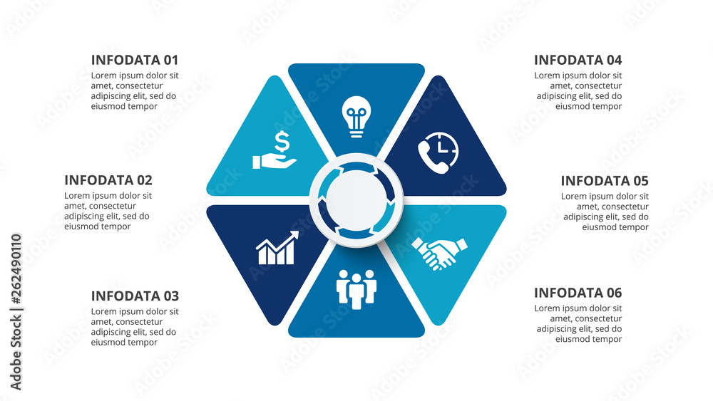 Vector hexagon infographic with 6 options. Presentation slide. Stock ...