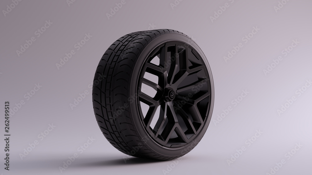 Black Alloy Rim Wheel with a Multi 5 Spoke Geometric Open Wheel Design ...