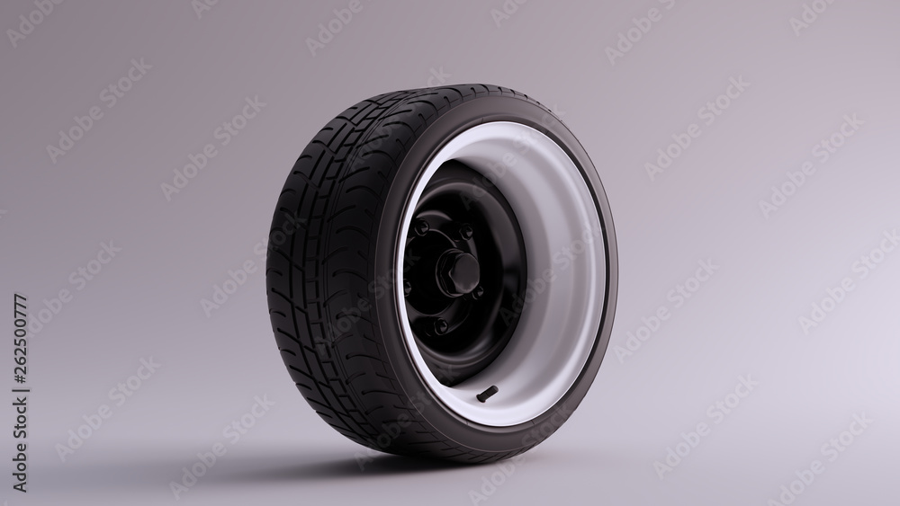Black an White Alloy Rim Wheel with a Old School Closed Retro Wheel ...