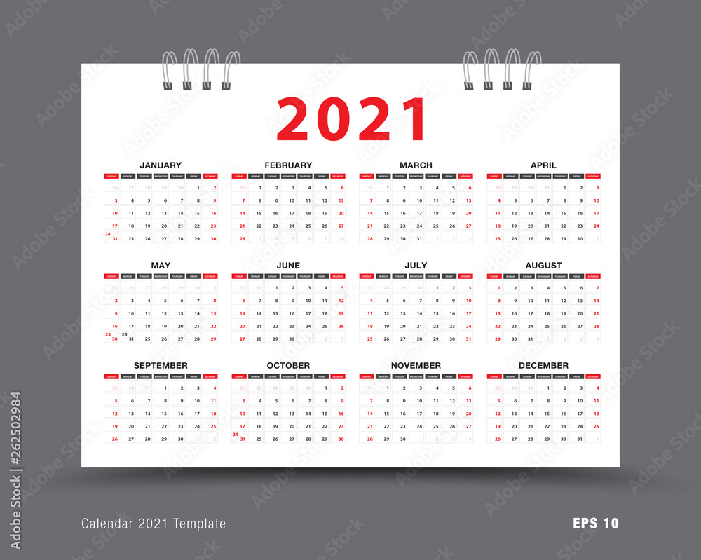 Poster Calendar 2021 template layout, 12 months yearly calendar set in ...