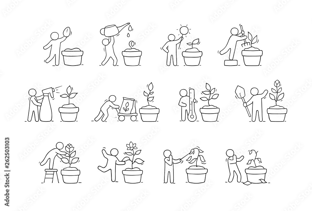 sketch little people growing plant Stock Vector | Adobe Stock