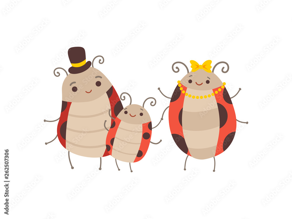 Happy Ladybug Family, Manly Ladybug, His Wife and Their Baby, Cute ...
