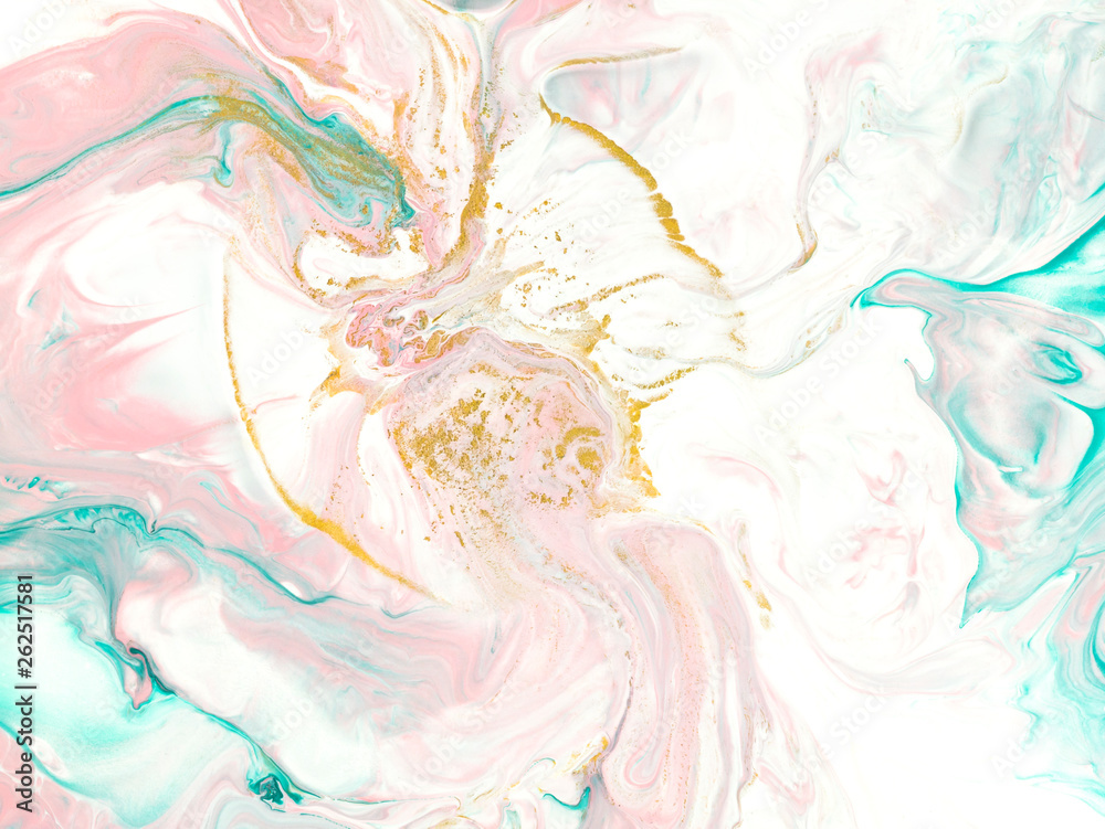 Pink and turquoise creative abstract hand painted background, marble ...
