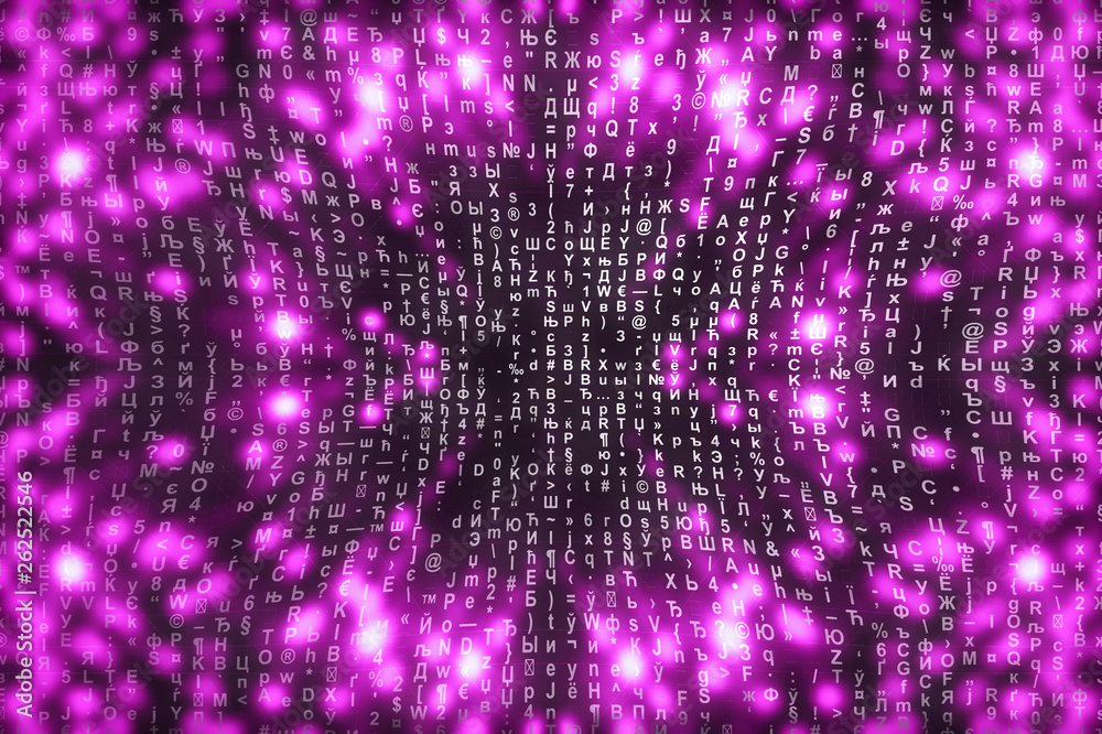 Pink matrix digital background. Abstract cyberspace concept. Characters ...