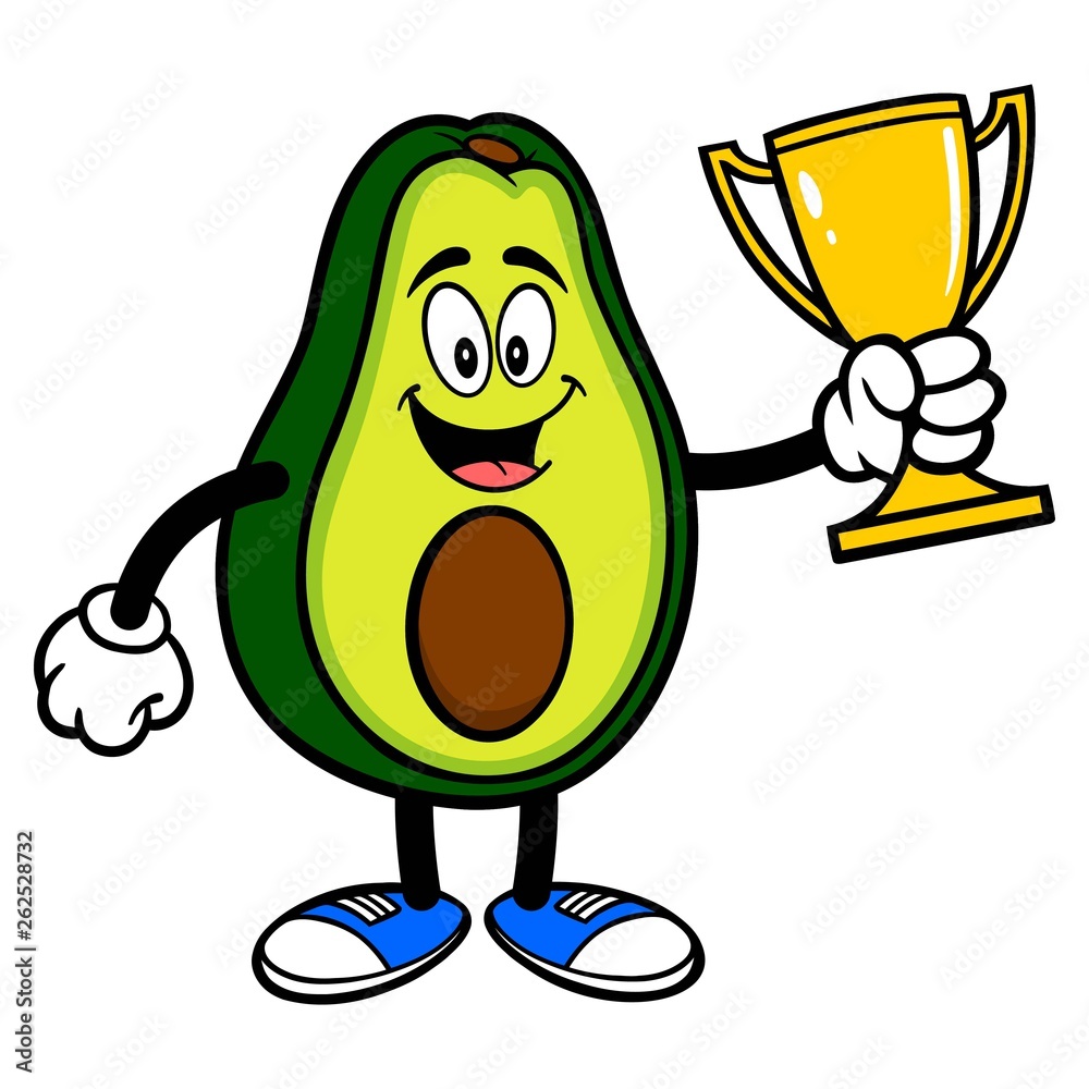 Avocado Mascot with a Trophy - A cartoon illustration of a cute Avocado ...