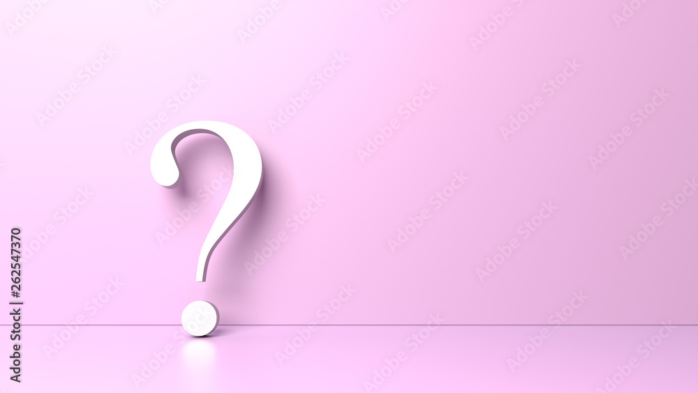 White question mark on pink background with empty copy space on right ...