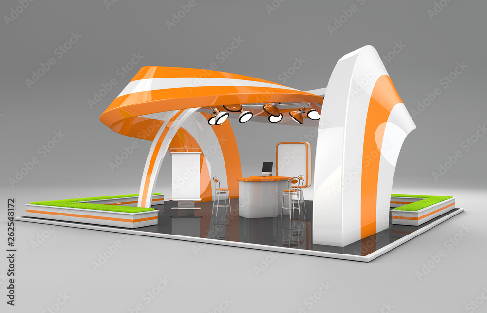 3d Illustrated unique creative exhibition stand display design with ...