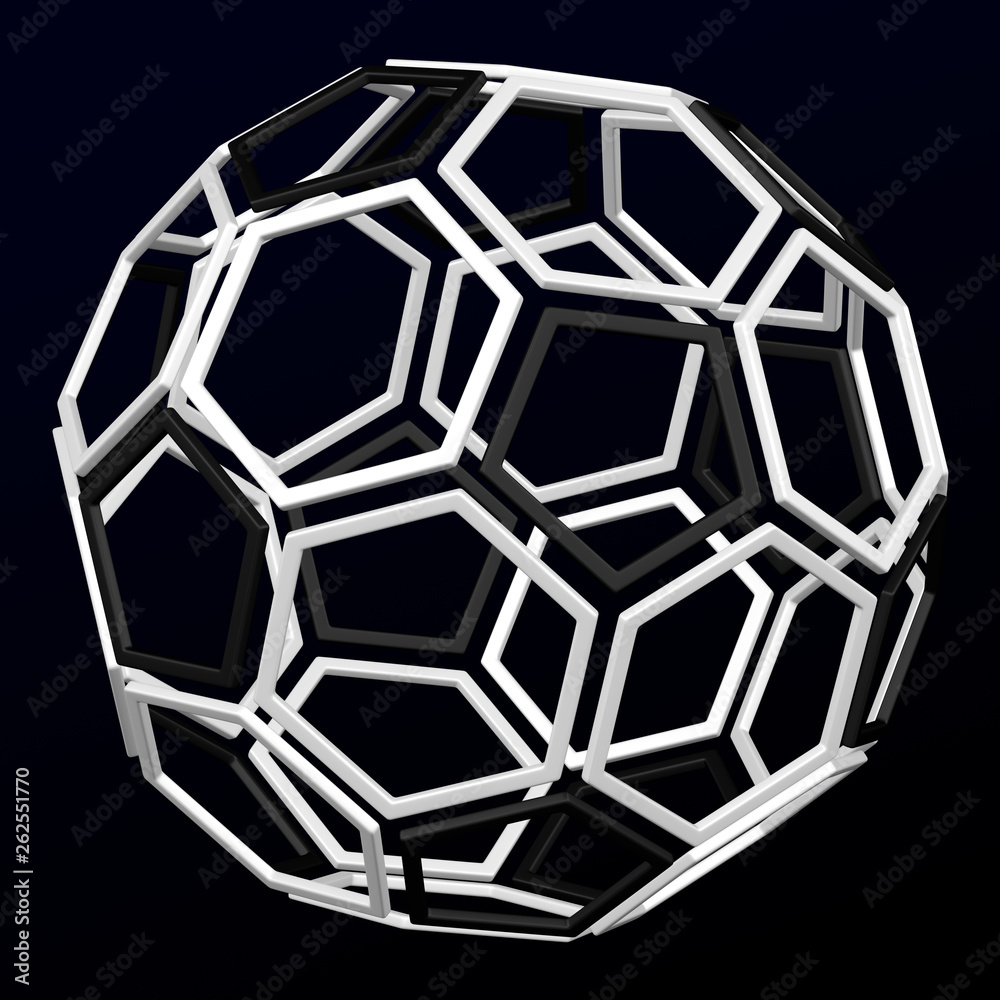 Hexagonal and pentagonal frames as soccer ball shape. 3D rendering ...
