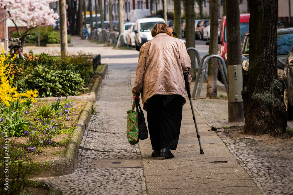 Walking Grandma from Behind, Old Lady from Behind, going with Walker ...