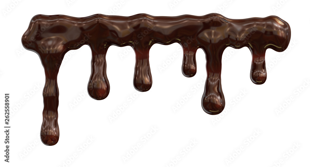 Dripping melted dark chocolate or chocolate syrup, isolated on white ...