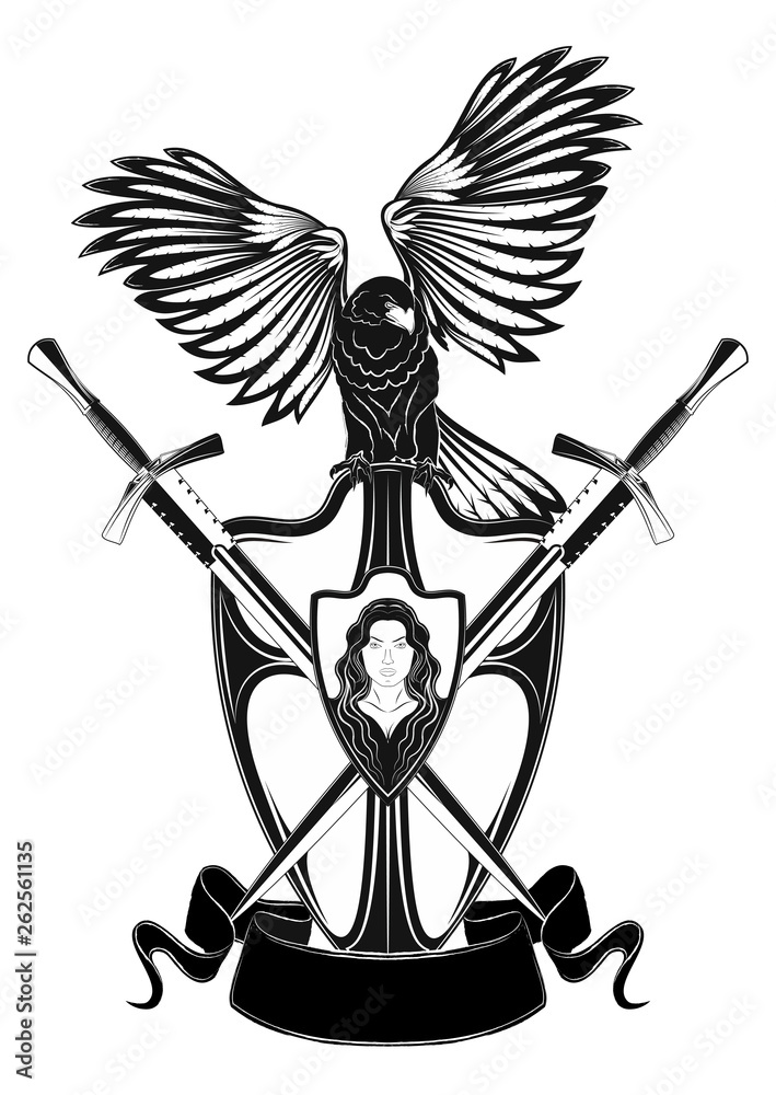 Girl_hawk_swords_0001 Stock Vector | Adobe Stock