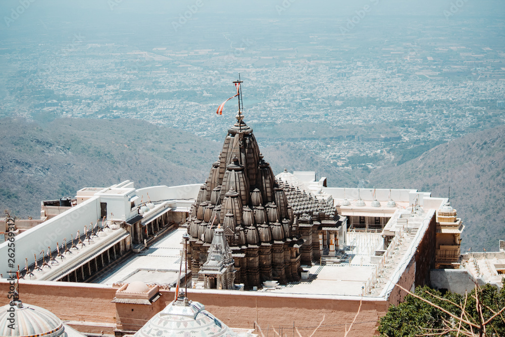 Aerial view of the Neminath Jain Temple at top of the Mount Girnar in ...