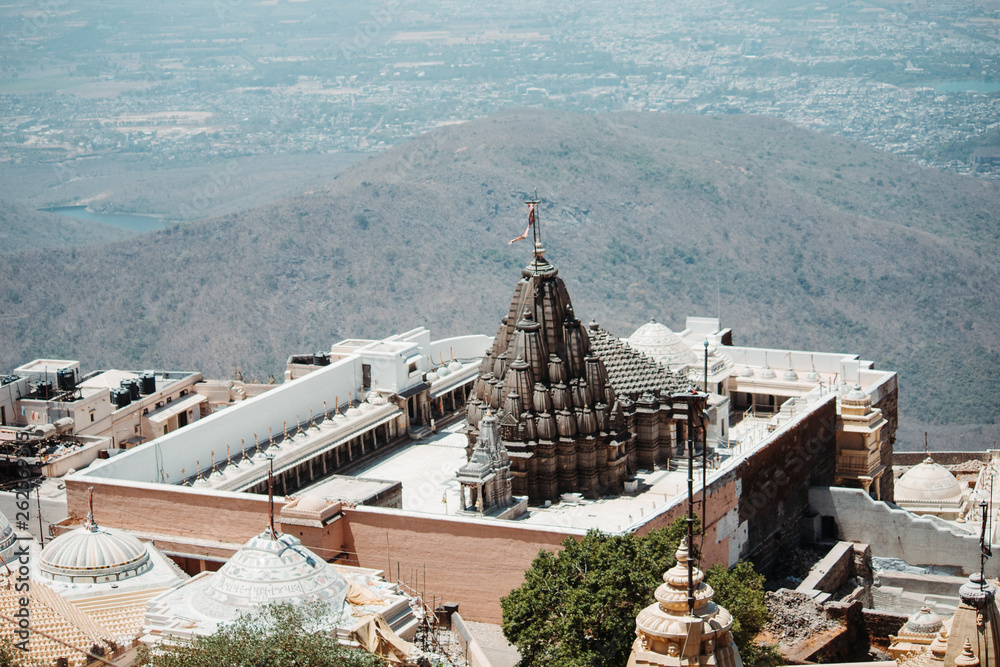 Aerial view of the Neminath Jain Temple at top of the Mount Girnar in ...