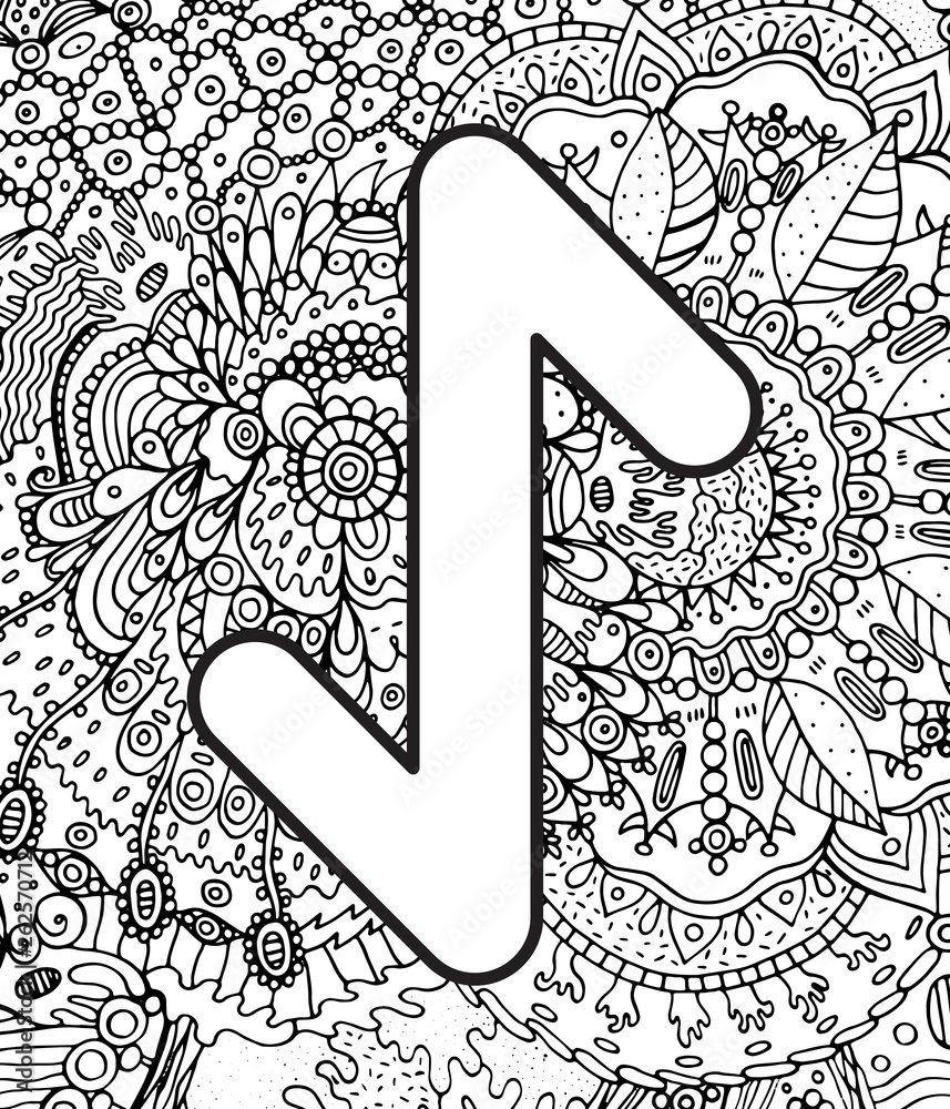 Ancient scandinavic rune eiwas with doodle ornament background ...