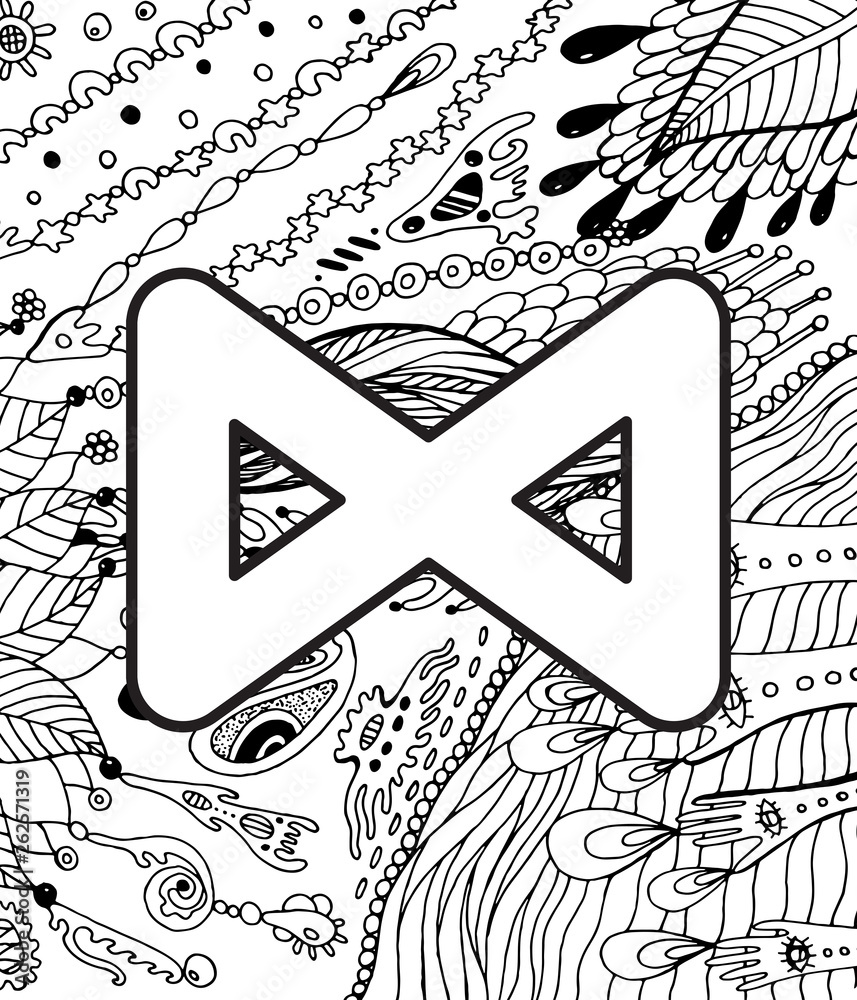 Ancient scandinavic rune daegaz with doodle ornament background ...