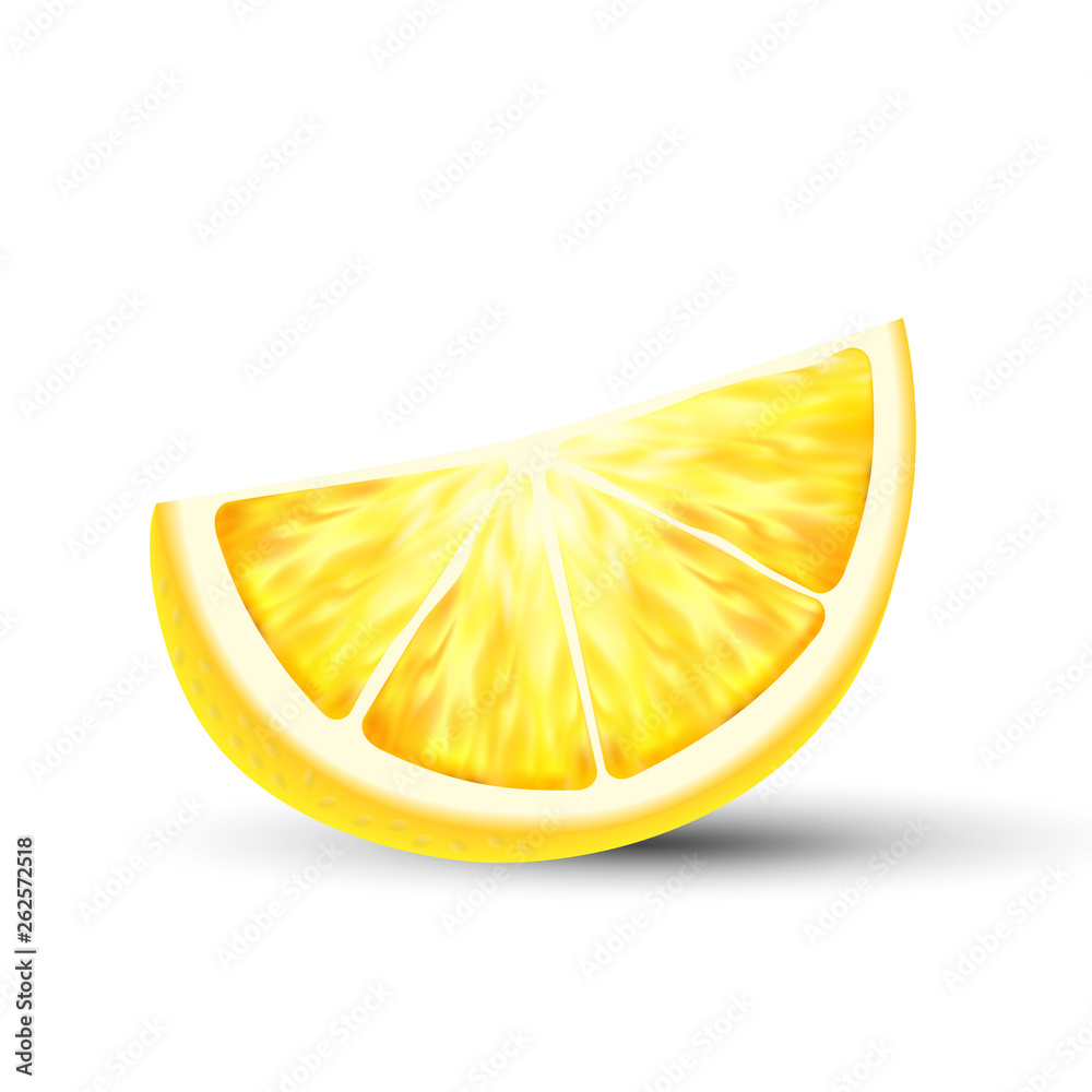 Fresh Juicy 3D Vector Lemon Slice Closeup. Raw Lemon Piece Isolated ...