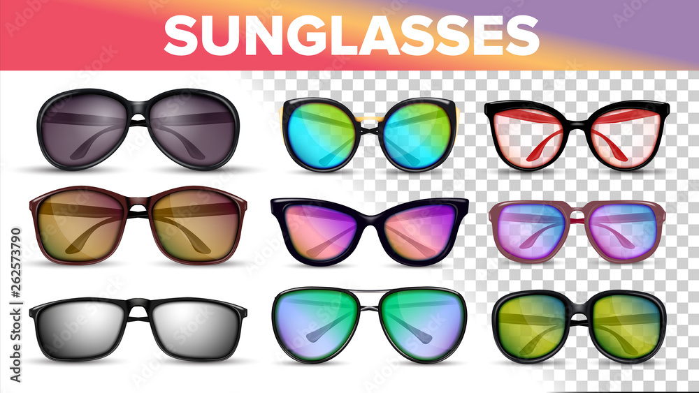 Sunglasses Various Styles And Types 3D Vector Set. Stylish Sunglasses ...