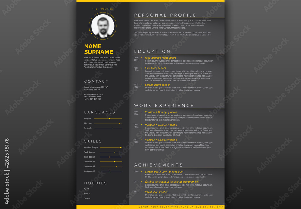 Minimalist Dark Resume CV Layout Stock Template | Adobe Stock