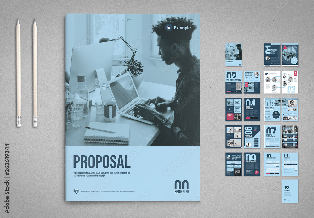 Blue Business Proposal Layout with Pink Accents Stock Template | Adobe ...