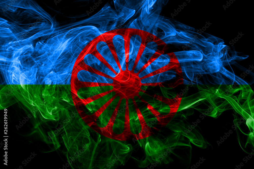Romani people smoke flag, Gipsy smoke flag Иллюстрация Stock | Adobe Stock