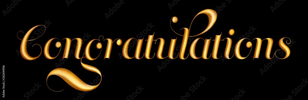 Congratulations in gold lettering isolated on black background Stock ...