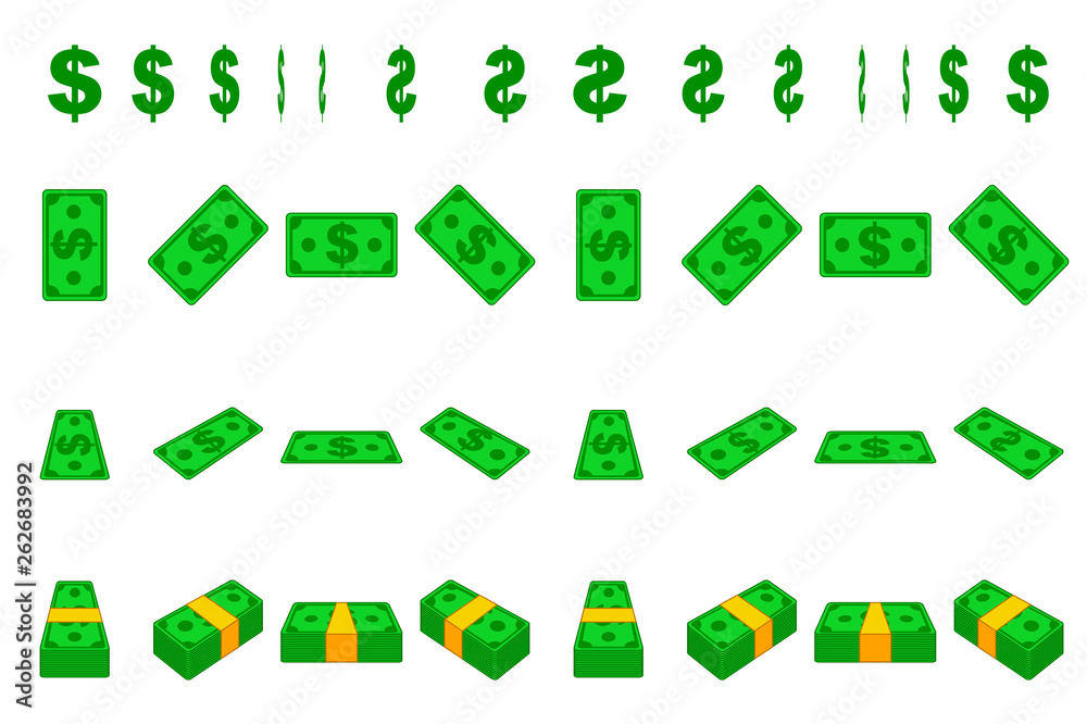 Animation money paper dollar step by step. Cartoon wad of cash in ...