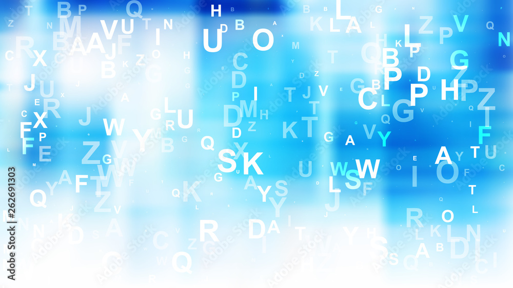 Abstract Blue and White Scattered Alphabet Letters Background Vector ...