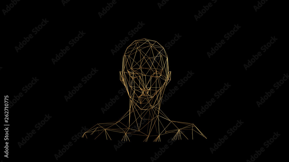 Gold lines on black background. Abstract human face head. Golden ...