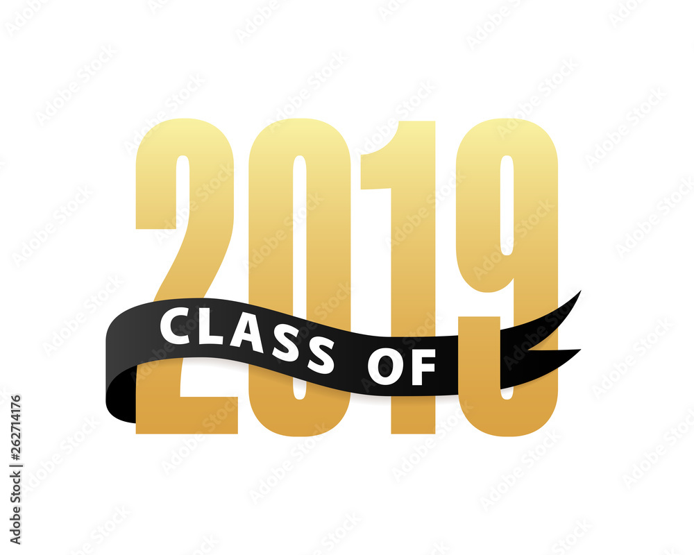 Class of 2019 Gold Lettering Graduation 3d logo with ribbon. Graduate ...