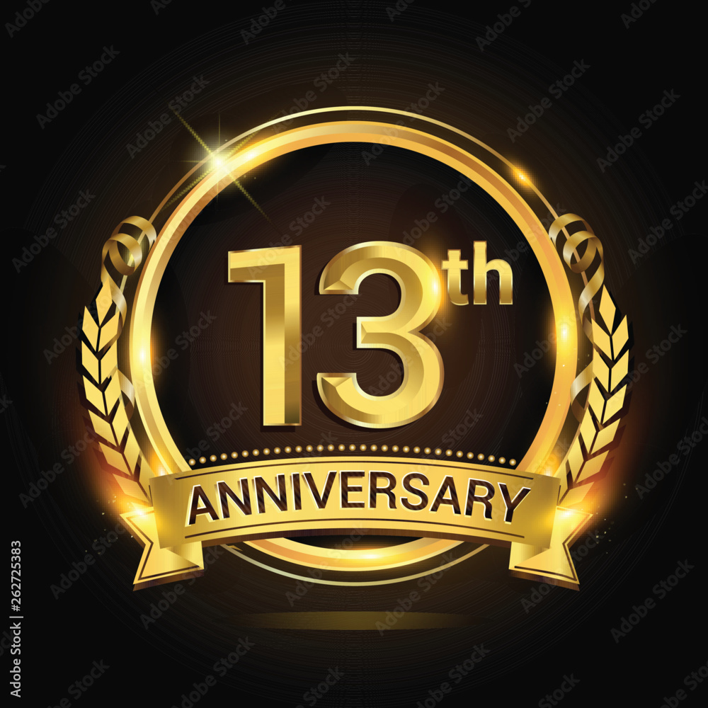 13th golden anniversary logo, 13 years anniversary celebration with ...