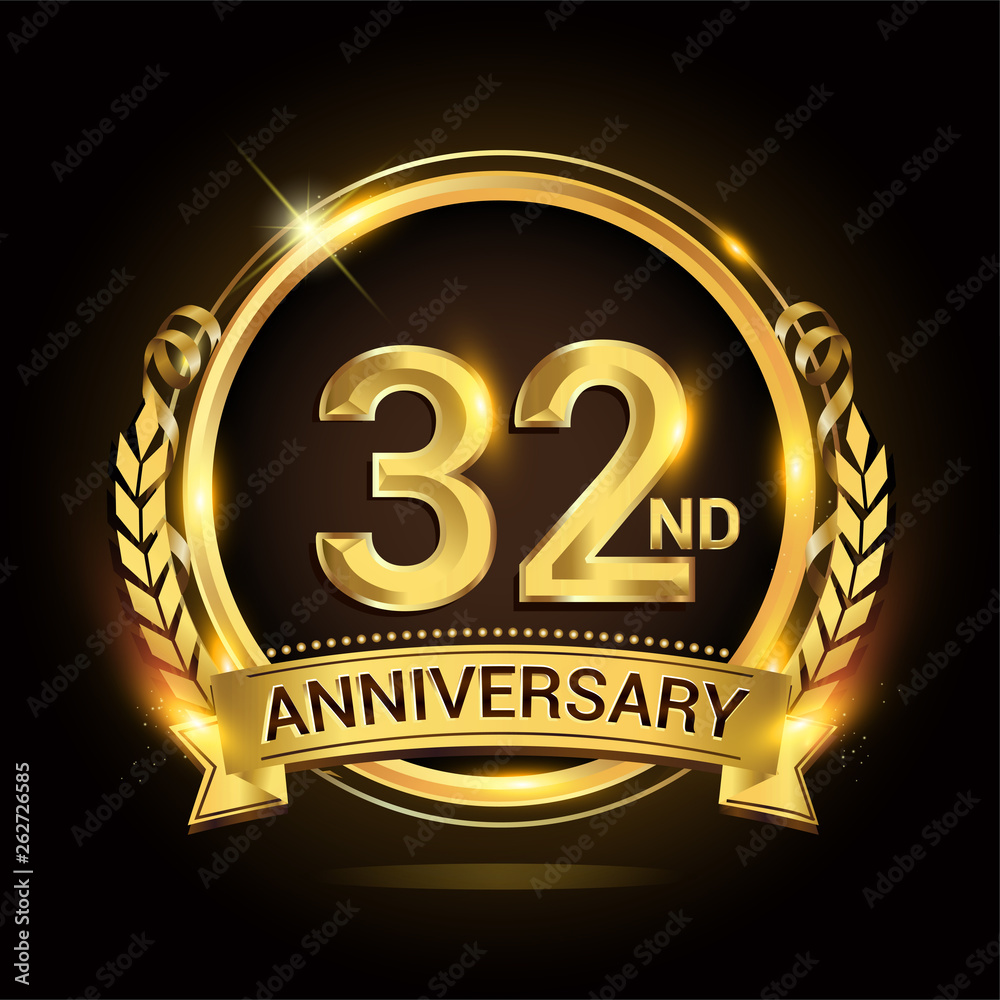 32nd golden anniversary logo, 32 years anniversary celebration with ...