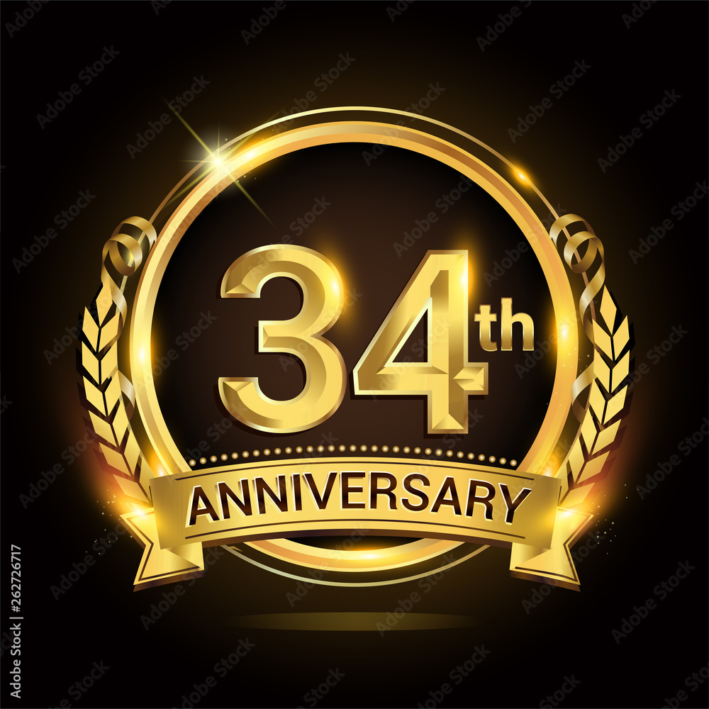 34th golden anniversary logo, 34 years anniversary celebration with ...