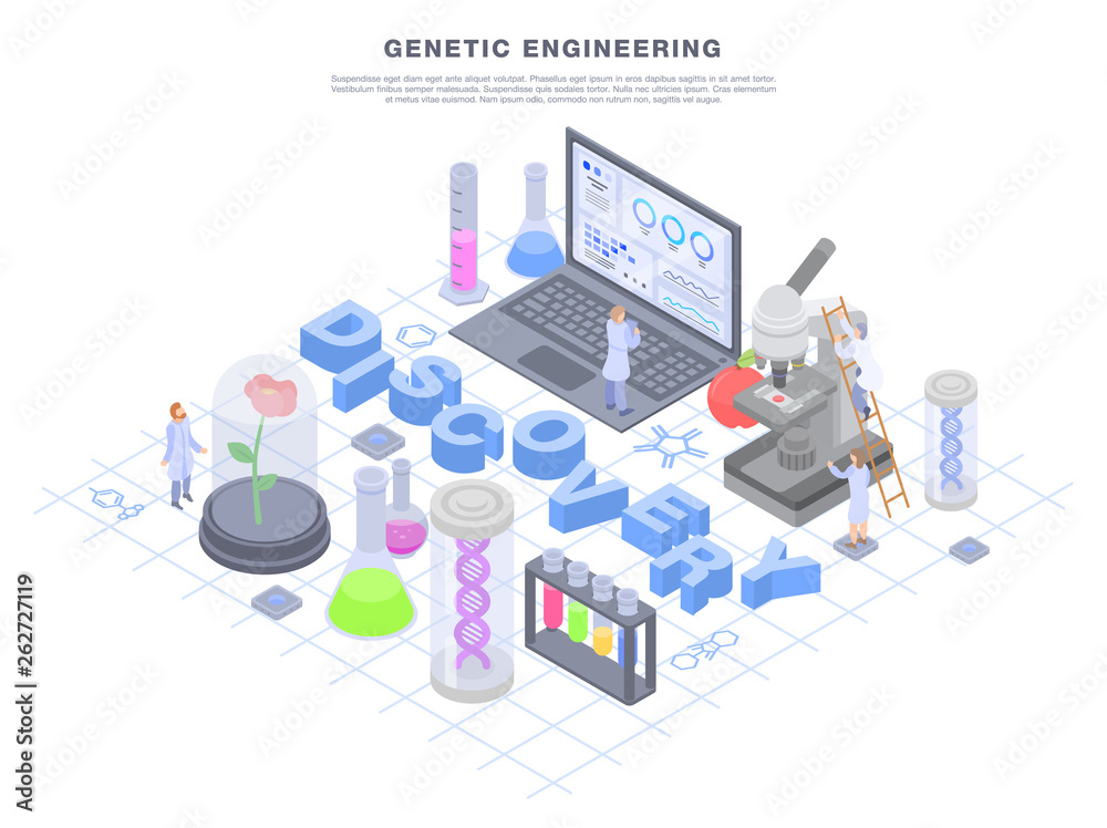 Lab genetic engineering concept banner. Isometric illustration of lab ...