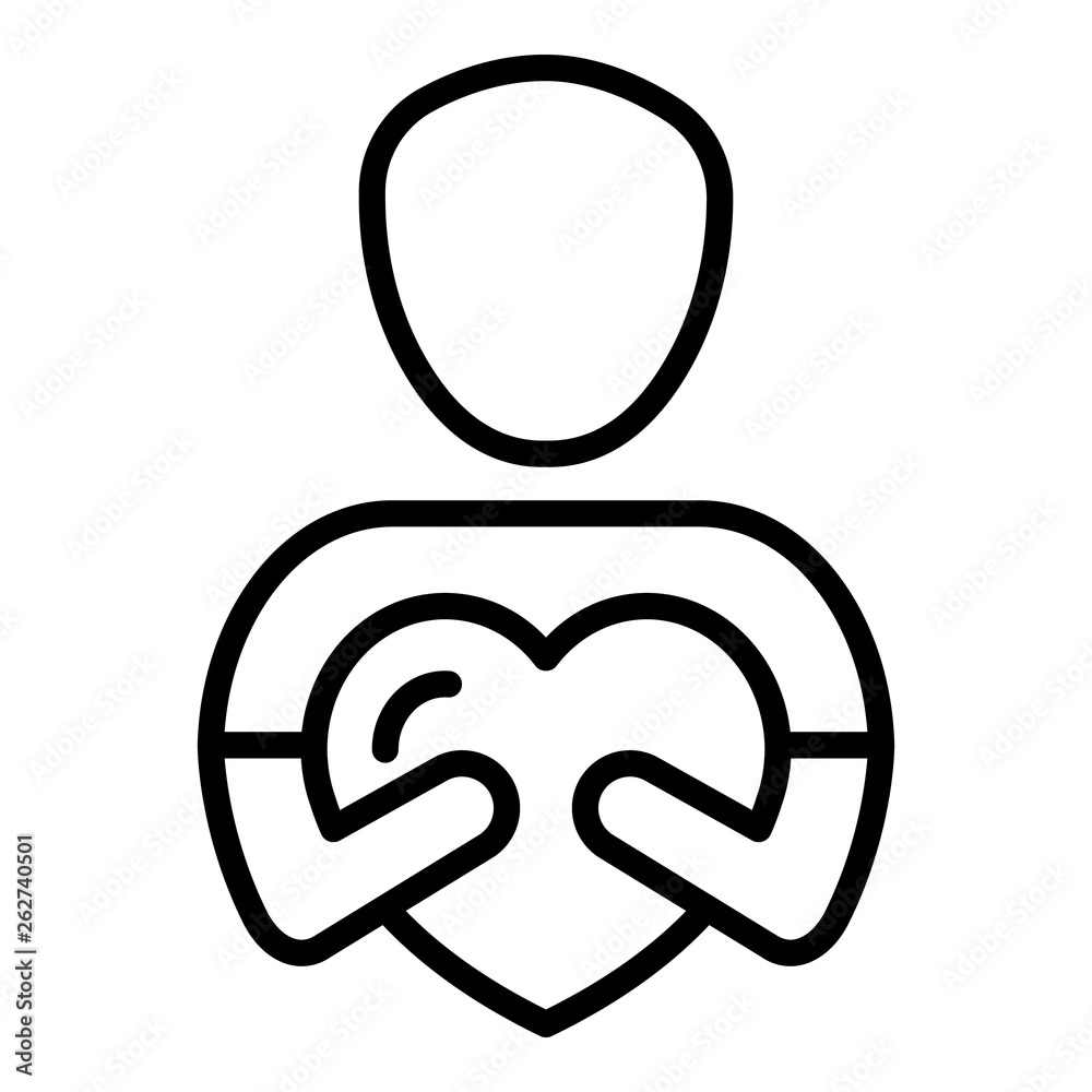 Man gives heart icon. Outline man gives heart vector icon for web ...