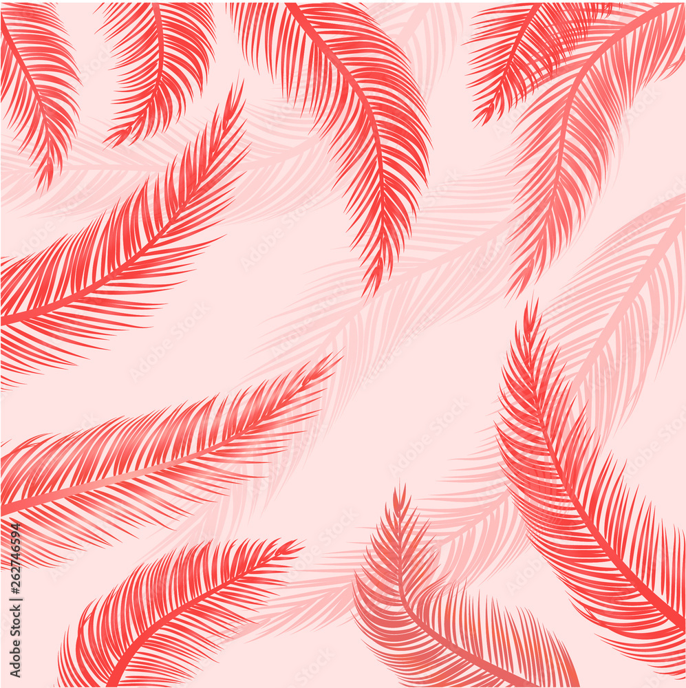 Branches, palm tree leaves. Coral color. Postcard, wallpaper ...