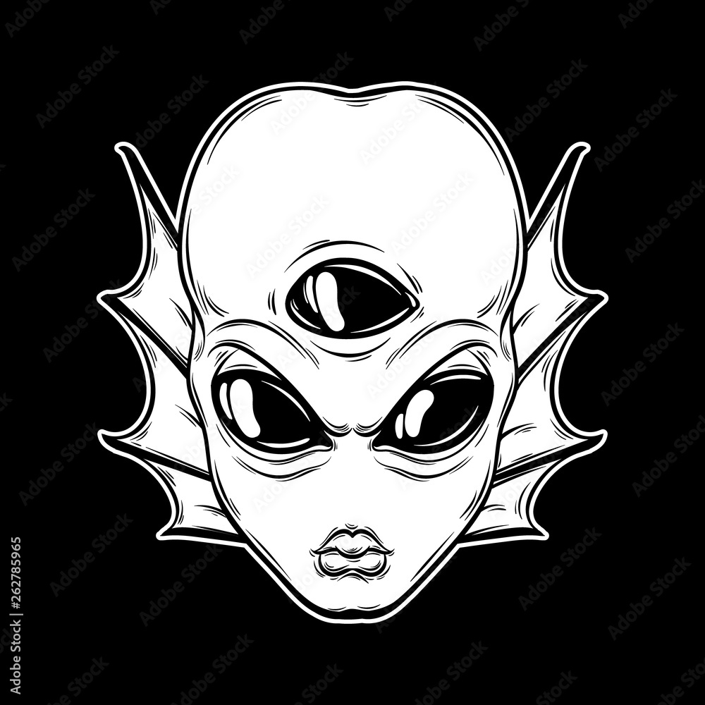 Vector hand drawn illustration of angry alien isolated . Stock Vector ...