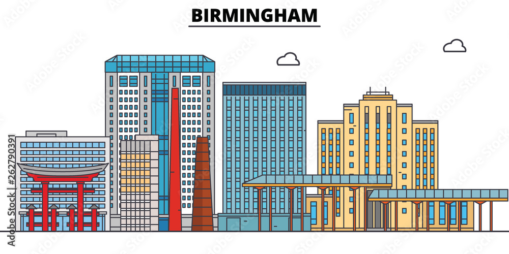 Birmingham,United States, flat landmarks vector illustration ...
