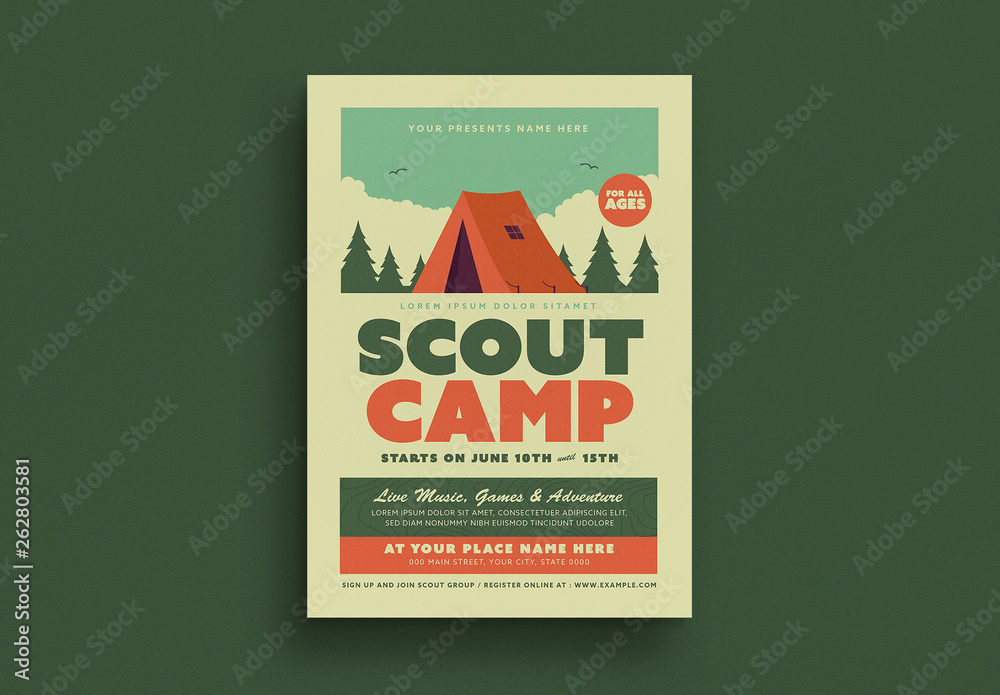 Scout Camp Flyer Layout Stock Template | Adobe Stock