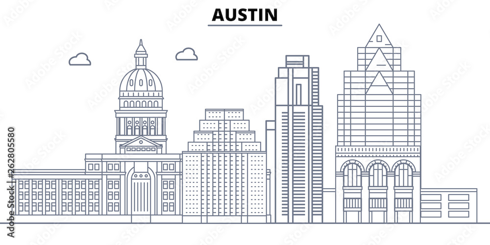 Austin,United States, flat landmarks vector illustration. Austin line ...