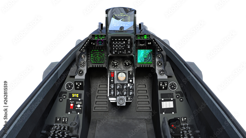 Cockpit of fighter jet plane in flight, military aircraft, army ...