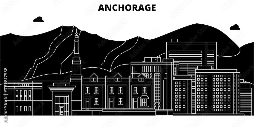Anchorage , United States, outline travel skyline vector illustration ...