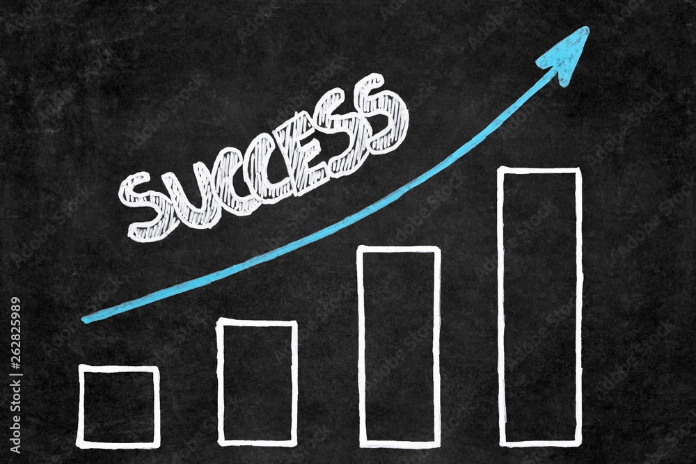 handwritten white chalk drawing graphs of success on blackboard with ...